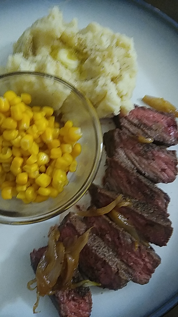 I made top sirloin homemade mashed potatoes and canned corn | Scrolller