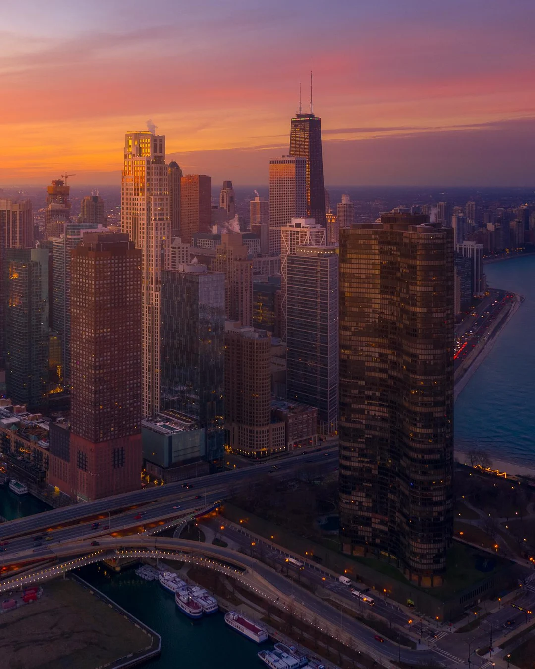 Here's a photo I took of Chicago with my drone. Really glad I didn't miss this sunset! Hope you ...