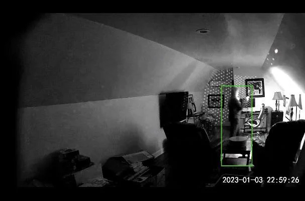 What are these dot lights? Picked up by security camera, but not visible on iPhone camera or to ...