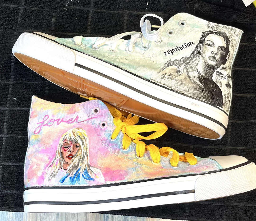 Painted Taylor Swift Converse for My Sister (Fan Art - Reputation and Lover) | Scrolller