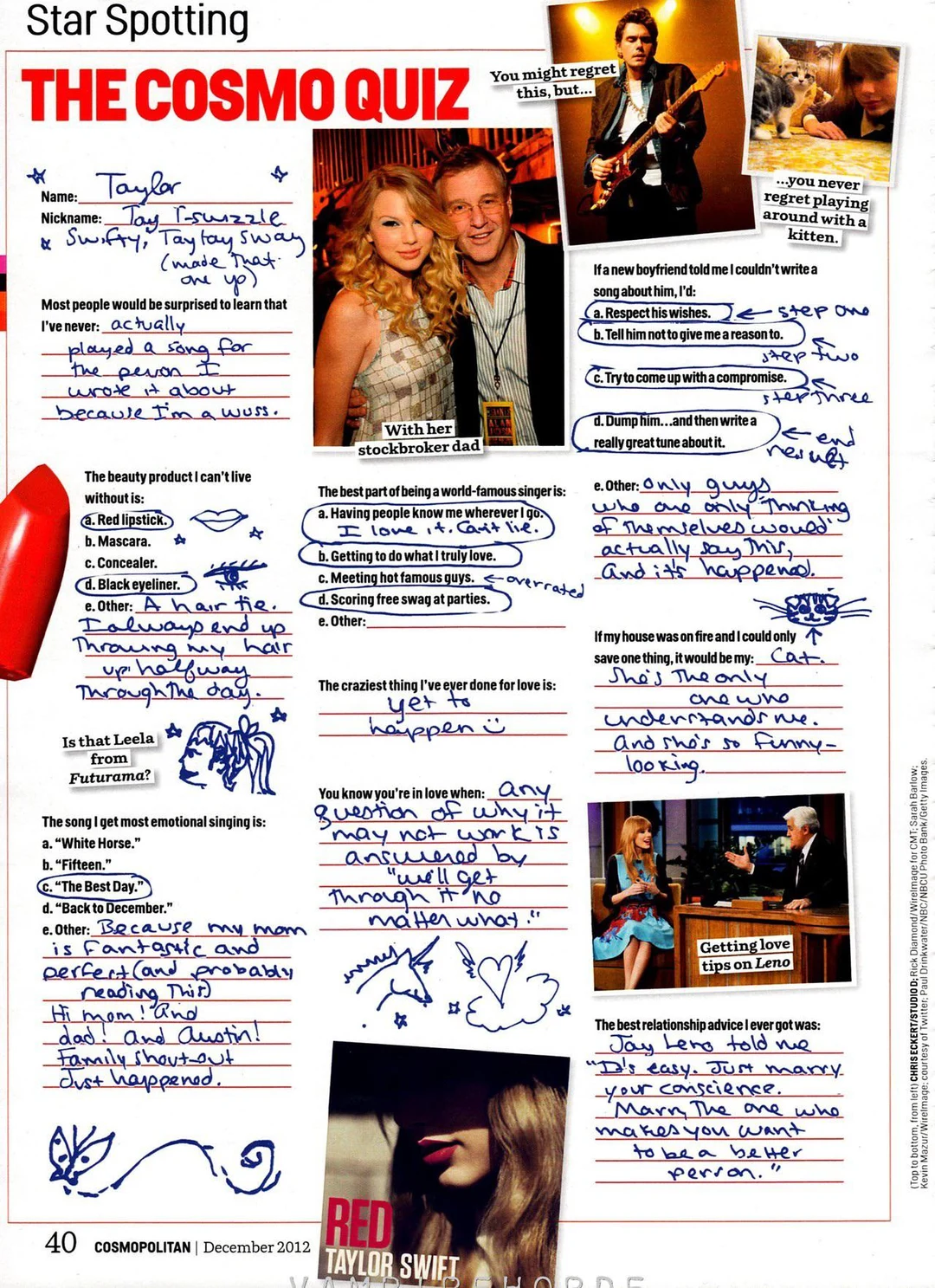 The Cosmo Quiz by Taylor from 10 years ago (Cosmopolitan December 2012 issue) | Scrolller