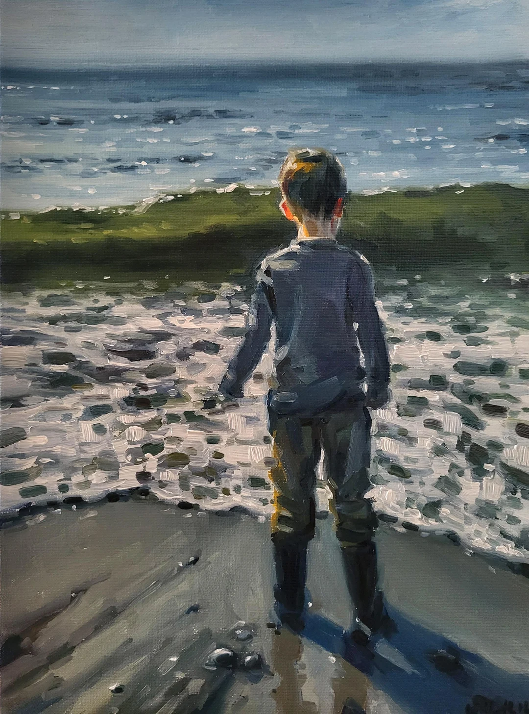 Boy at the beach, ArtsyKate, oils, 2024 | Scrolller