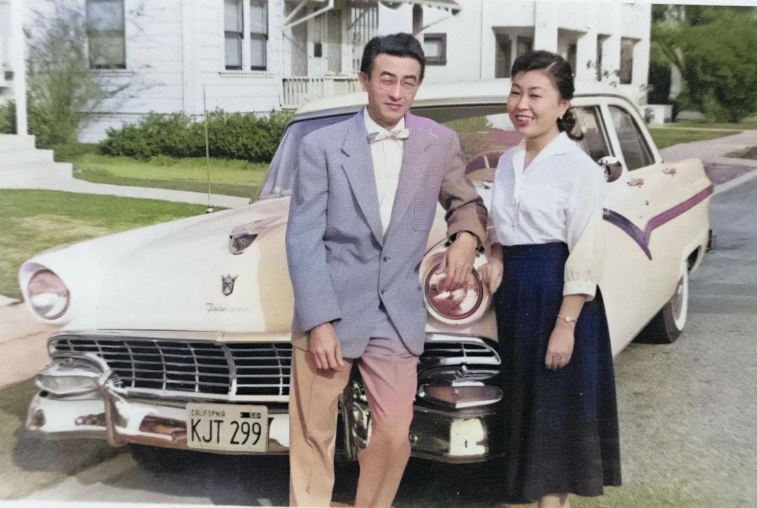 Frank and Jeanne with their 1956 Fairlane in Los Angeles | Scrolller