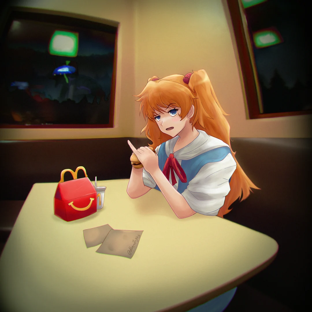 Asuka eating dinner at McDonalds (By kanpaithighs) | Scrolller