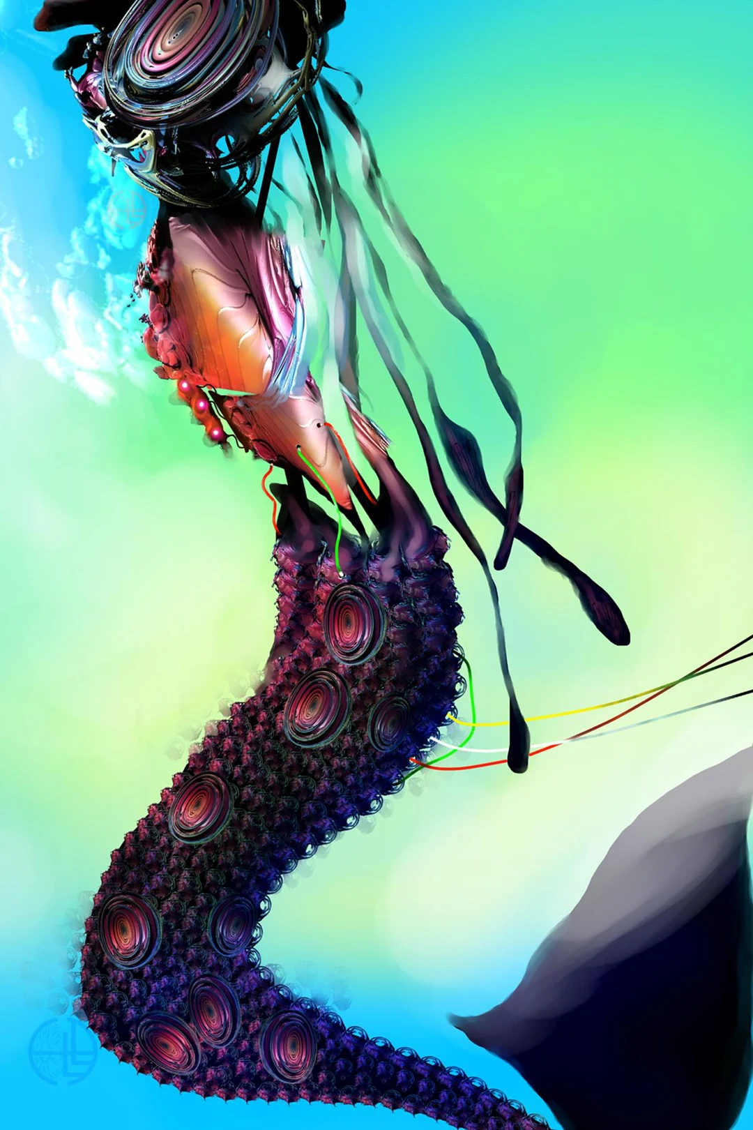 [OC] Robot Mermaid, digital painting using fractals 2016, by me. Face is a speaker to lure ...