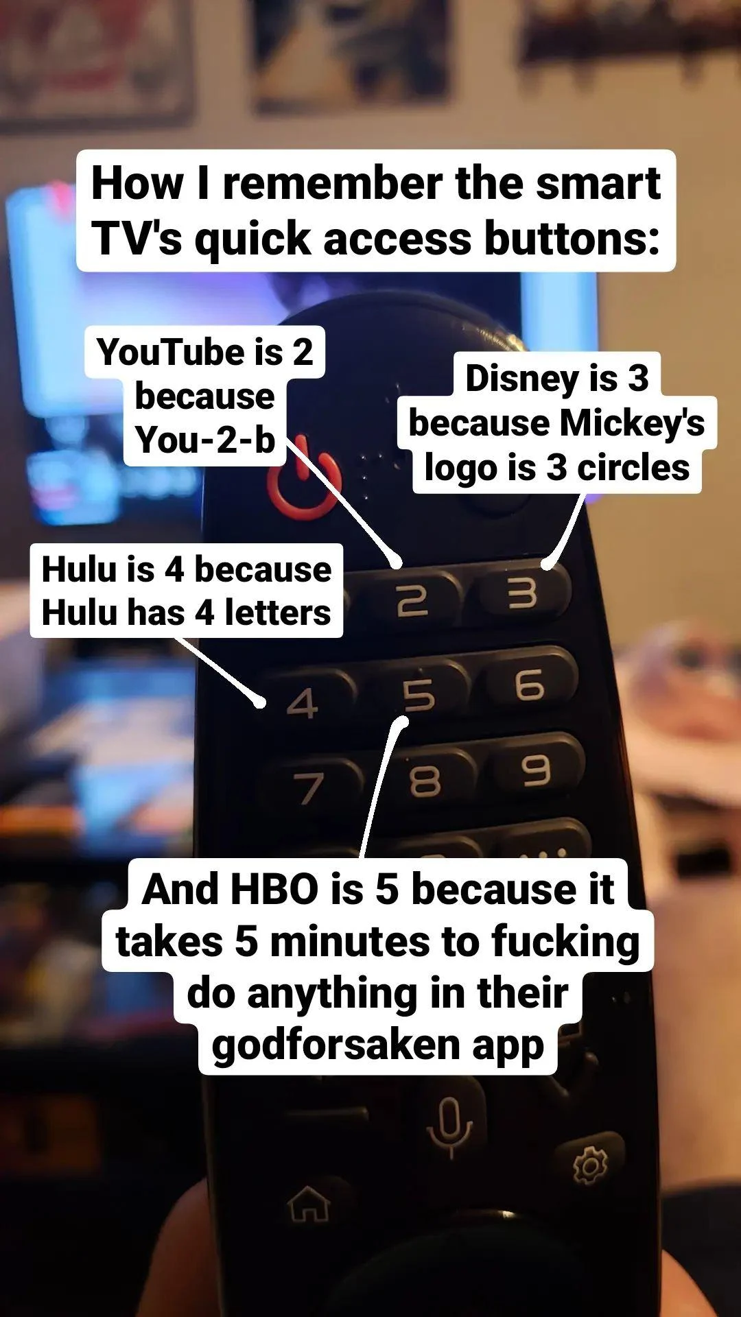 How I remember my smart TVs quick access buttons | Scrolller