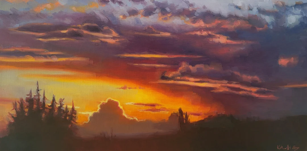 Dramatic sunset, ArtsyKate, oils, 2023 | Scrolller