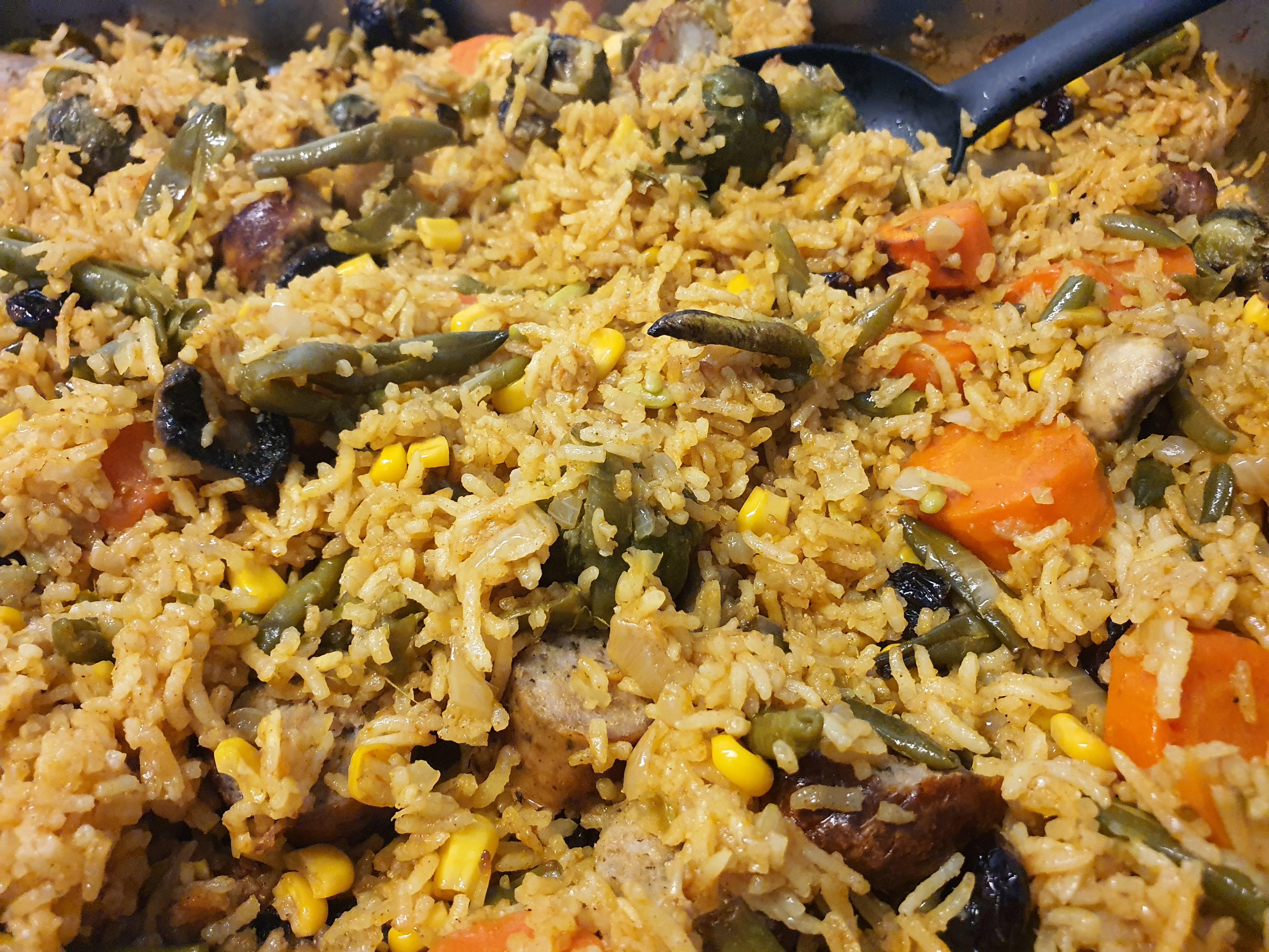 [Homemade] Baked rice with Polish sausage and veggies. | Scrolller