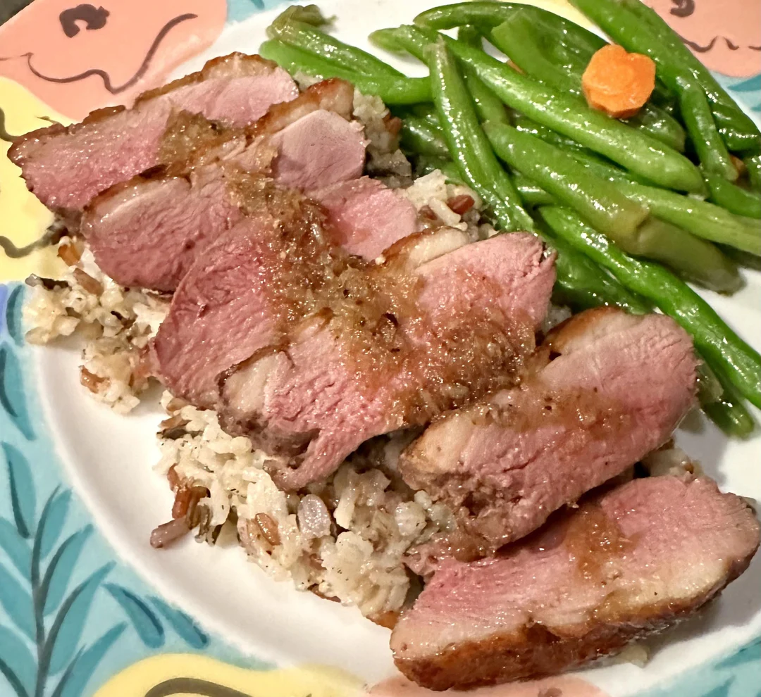 135F duck breast with maple/horseradish glaze. | Scrolller