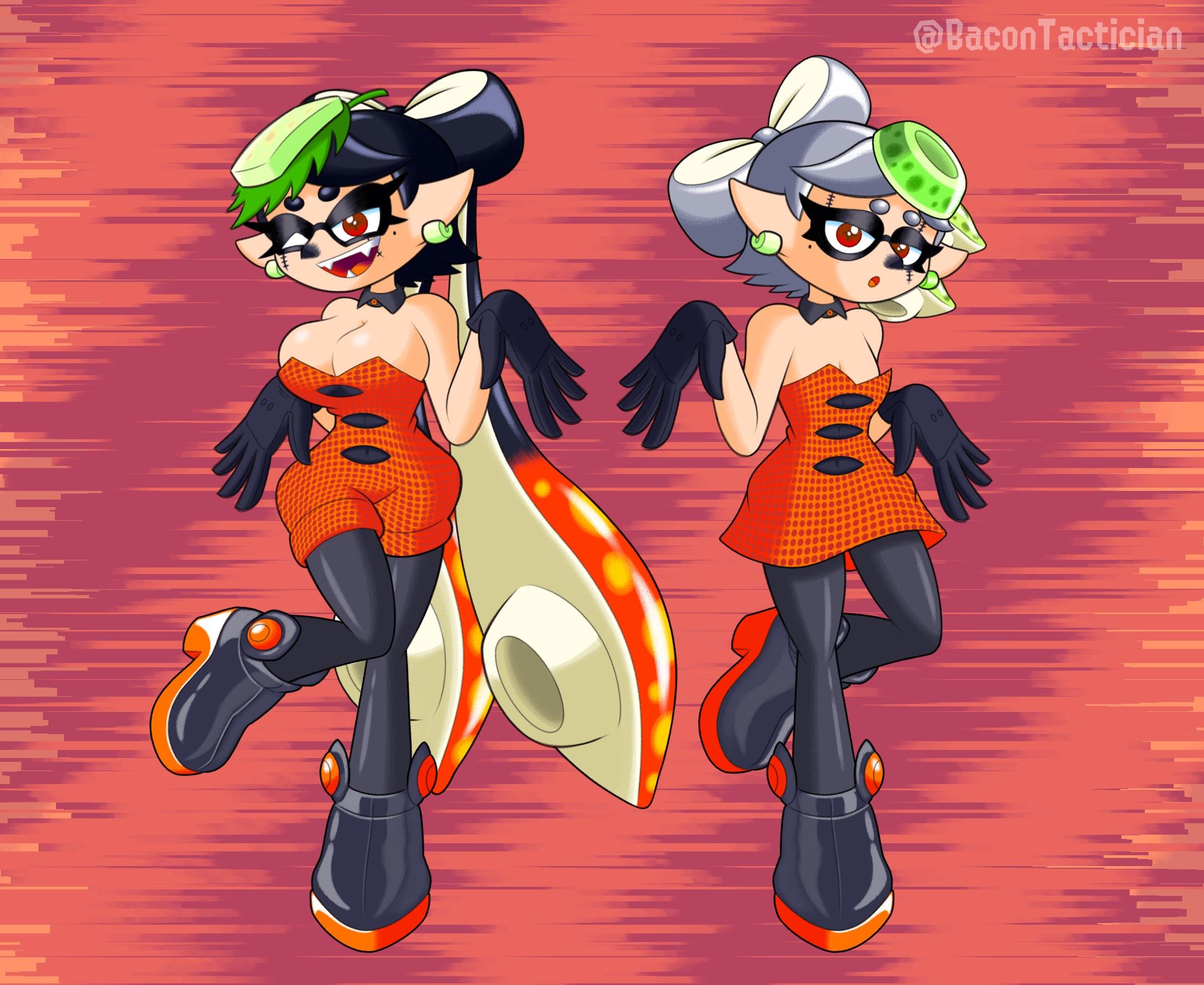 Recolored a past Squid Sisters drawing of mine to give them their new spooky outfits this season ...