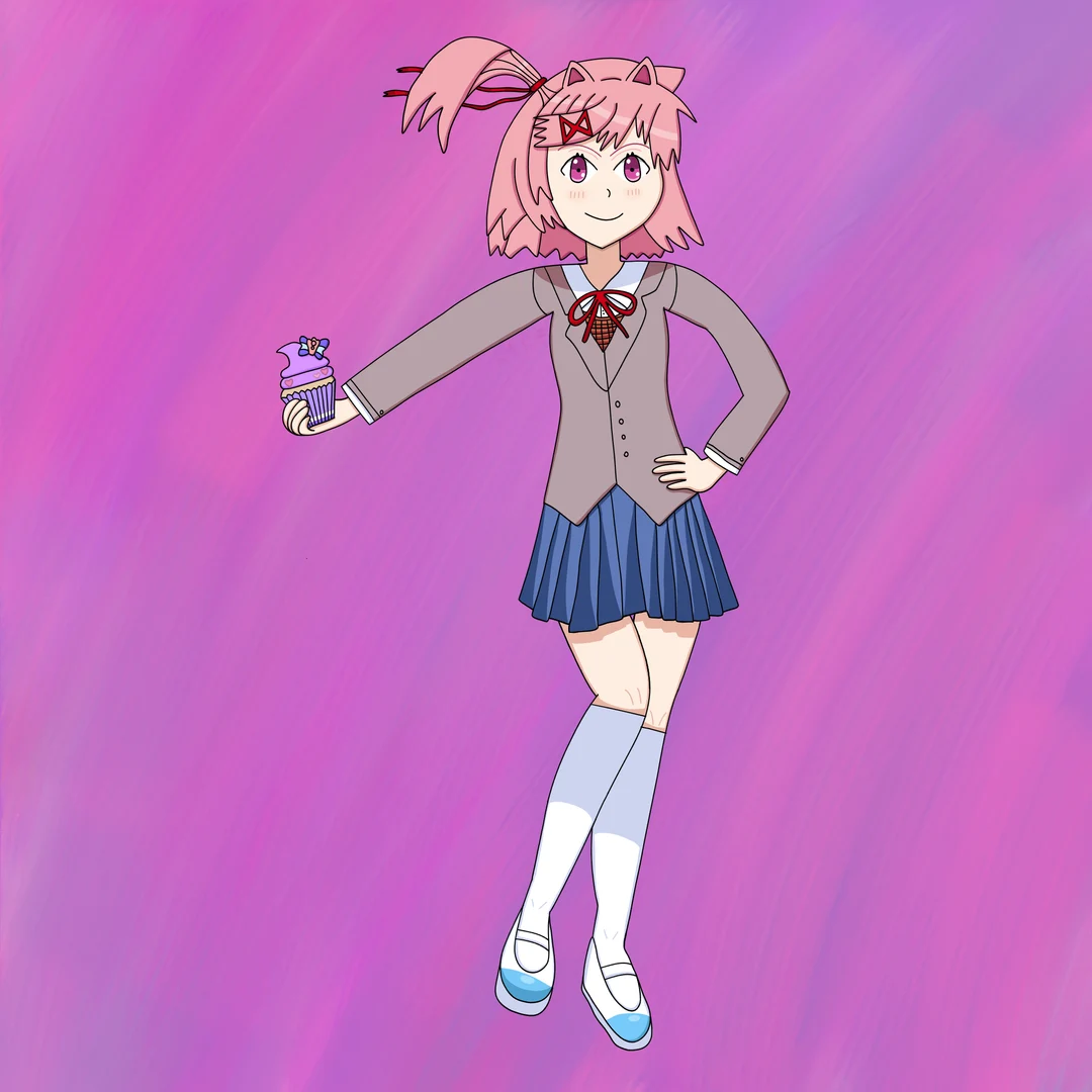 Natsuki holding a Cupcake! (Artwork by me) | Scrolller