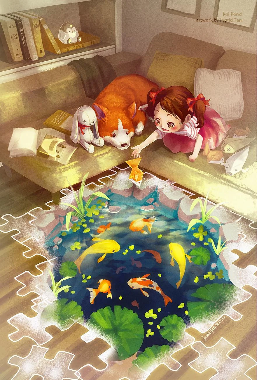 Puzzles of Imagination: Koi Pond by artist Ingrid Tan | Scrolller