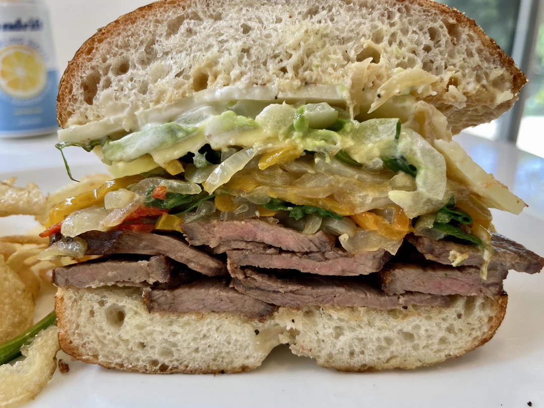 I made this (leftover) steak and peppers sandwich with horseradish mayo sauce and dijon | Scrolller