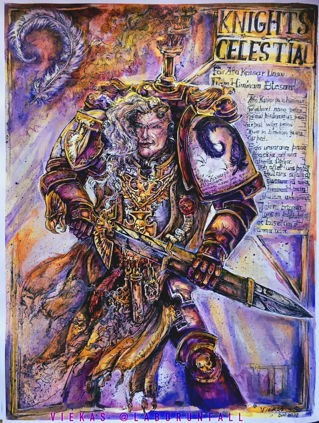 Knights Celestial by me. Ink painting for my boyfriends homebrew chapter | Scrolller