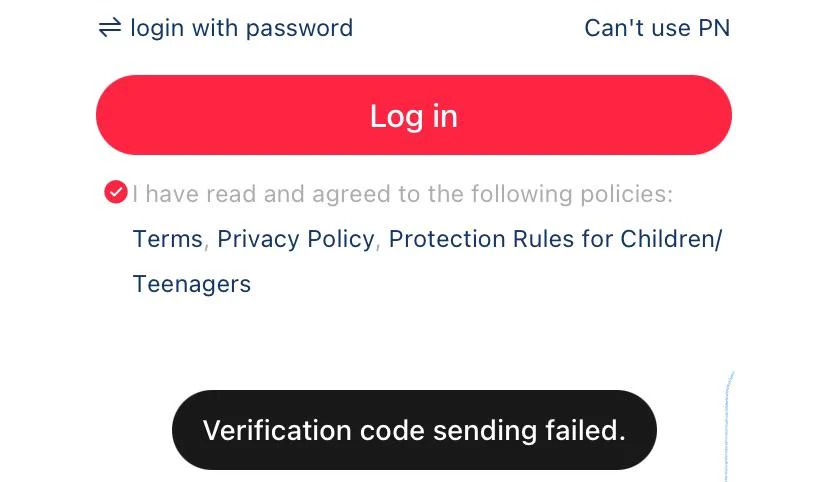 Verification code sending failed | Scrolller