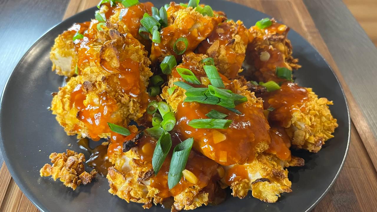 I tried baking the chicken instead of frying it and adding some corn ...