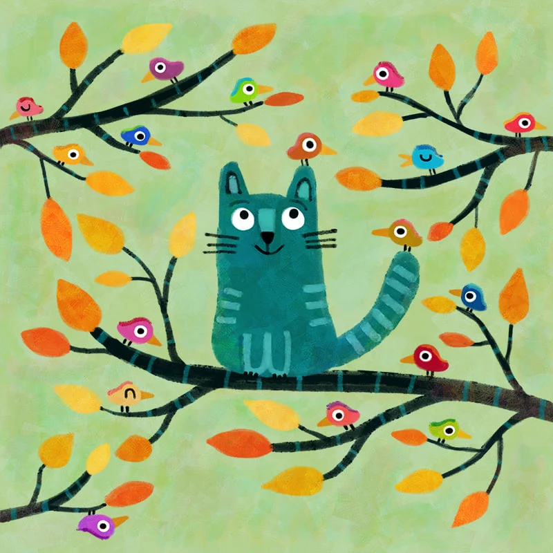 Cat and birds, a new illustration | Scrolller