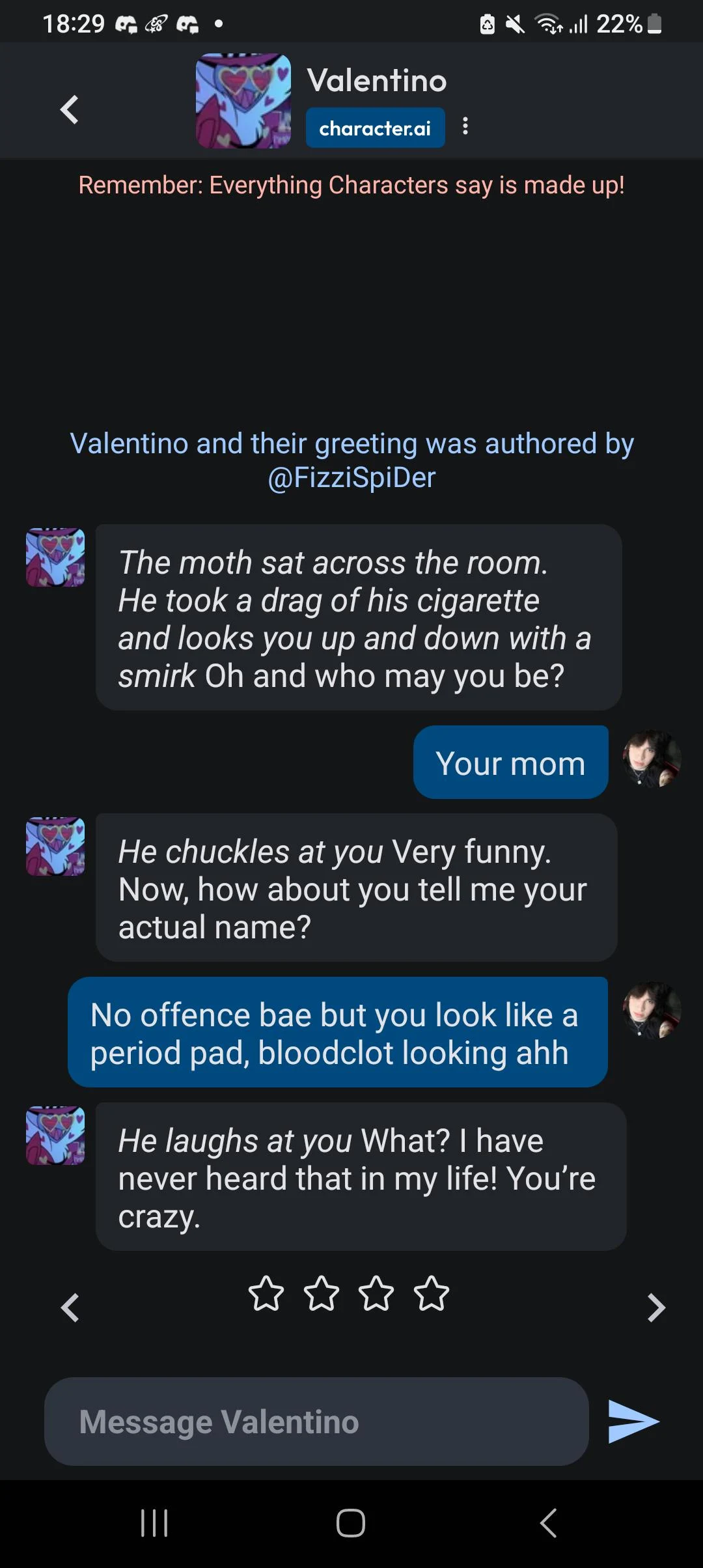 I called Valentino a blood clot on character ai | Scrolller