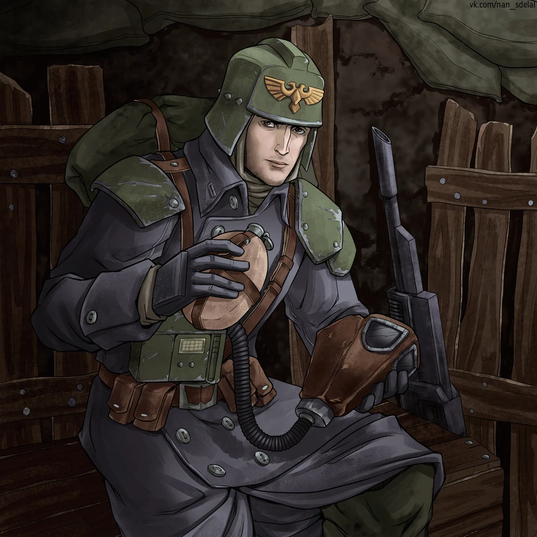 Death Corps guardsman without his signature gas mask by Natalia Kikicheva | Scrolller