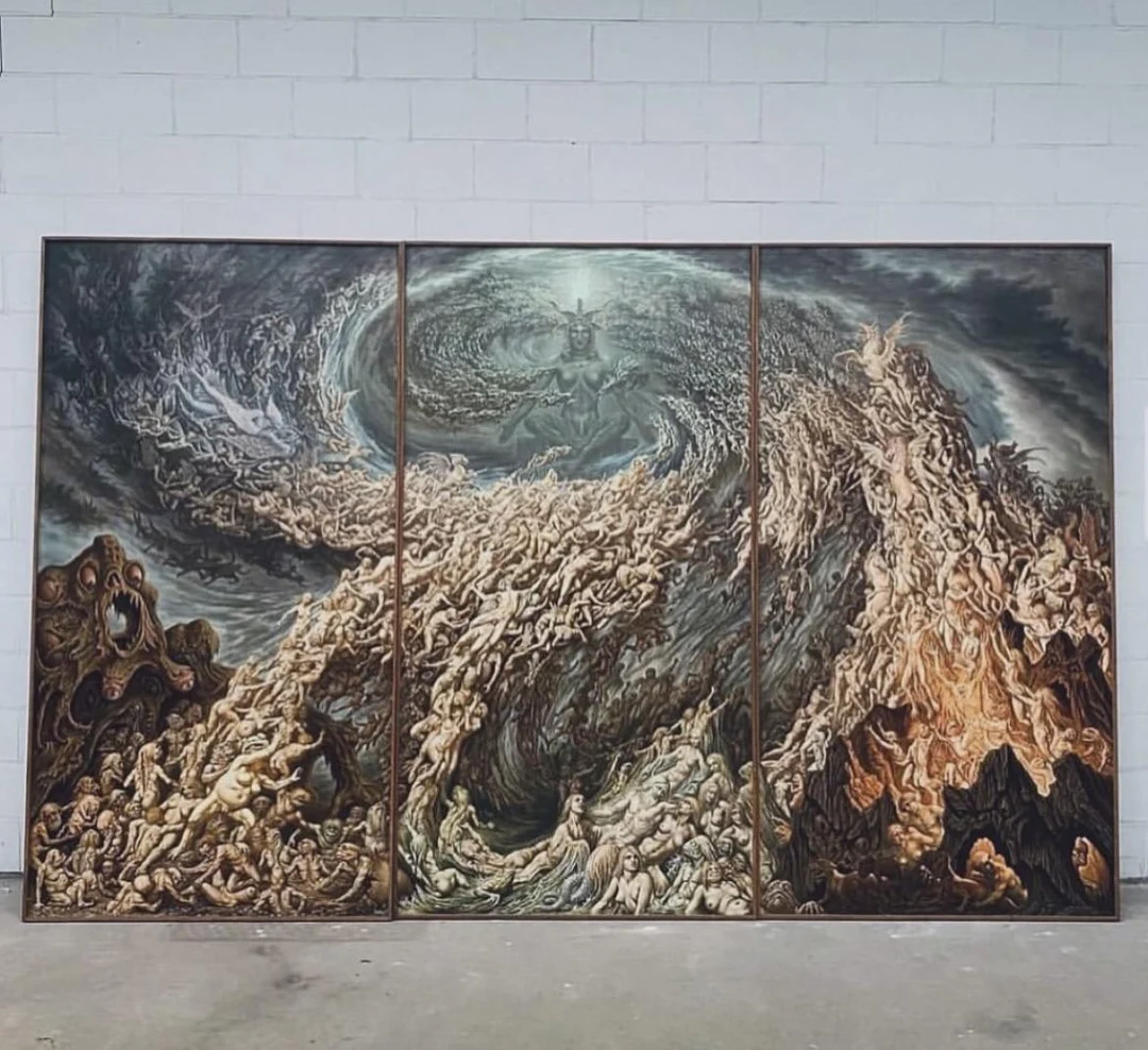 Johfra Bosschart, The adoration of Pan, oil on panel, triptych, 190 x 300 cm, 1979 | Scrolller