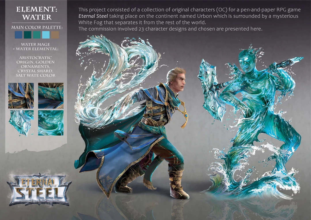 Water Mage/Water Elemental character design by Agata Skowronek (Agatha Lark) | Scrolller