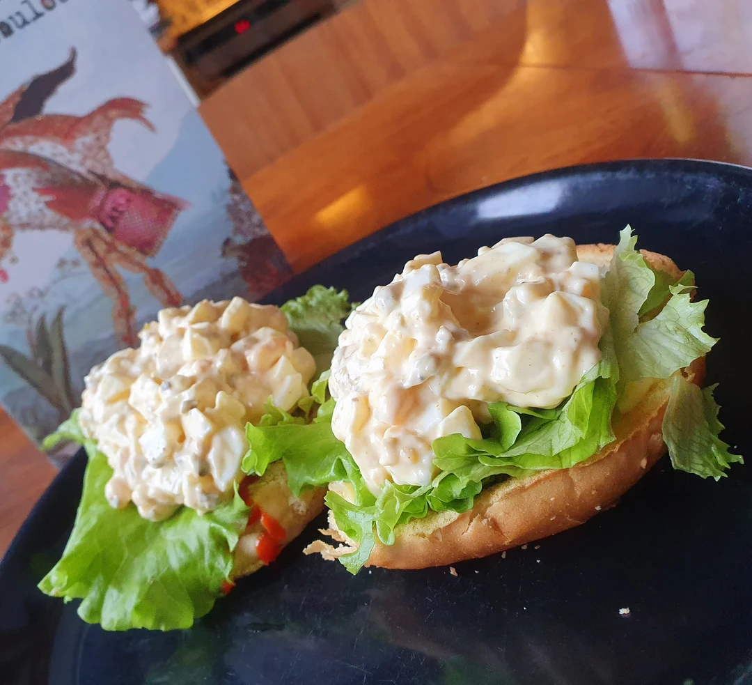[homemade] egg salad on brioche with lettuce and salsa Valentina | Scrolller