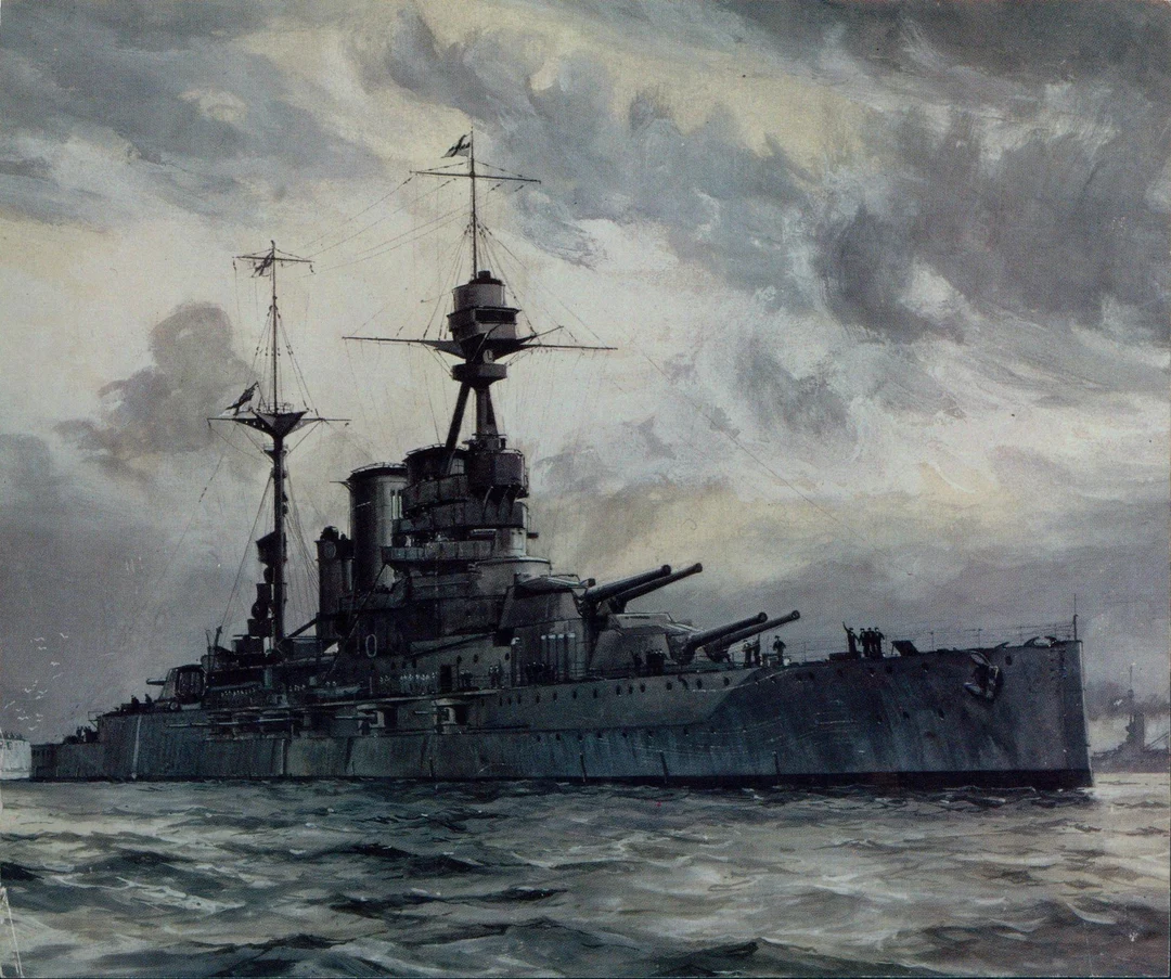 HMS Queen Elizabeth. A superb painting by Oscar Parkes completed shortly after the end of the ...