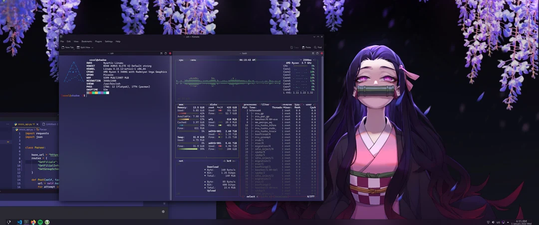 [Plasma] My Nezuko-themed violet KDE Plasma desktop | Scrolller