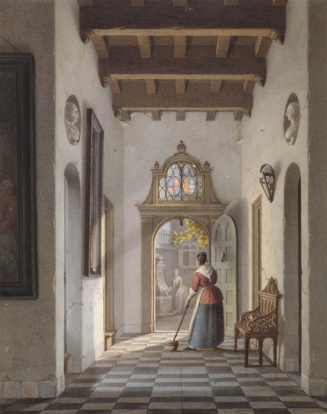 Louis Henri de Fontenay - Maid Sweeping the Hallway (1837) | Scrolller