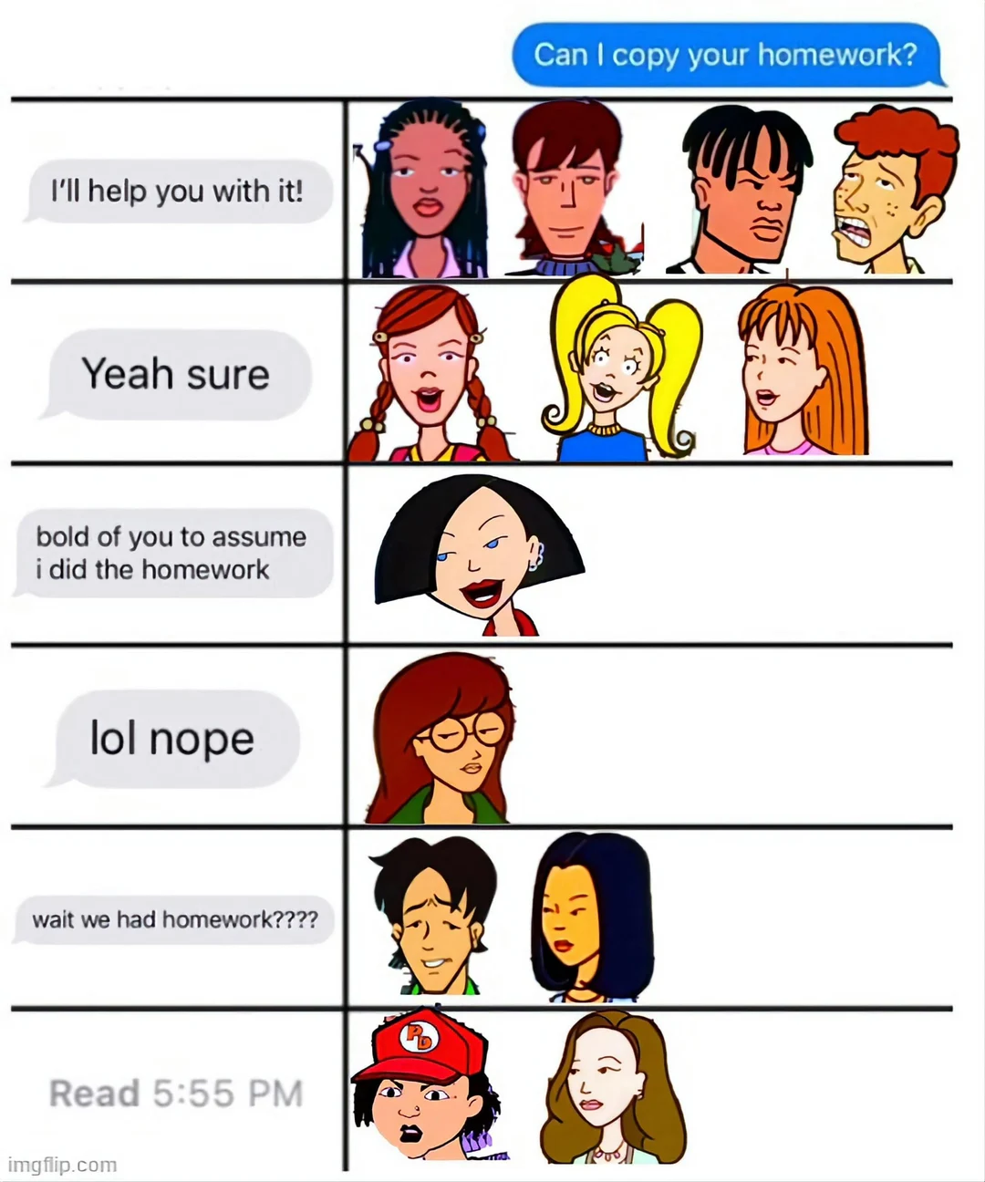 How the Daria characters respond to copying homework | Scrolller