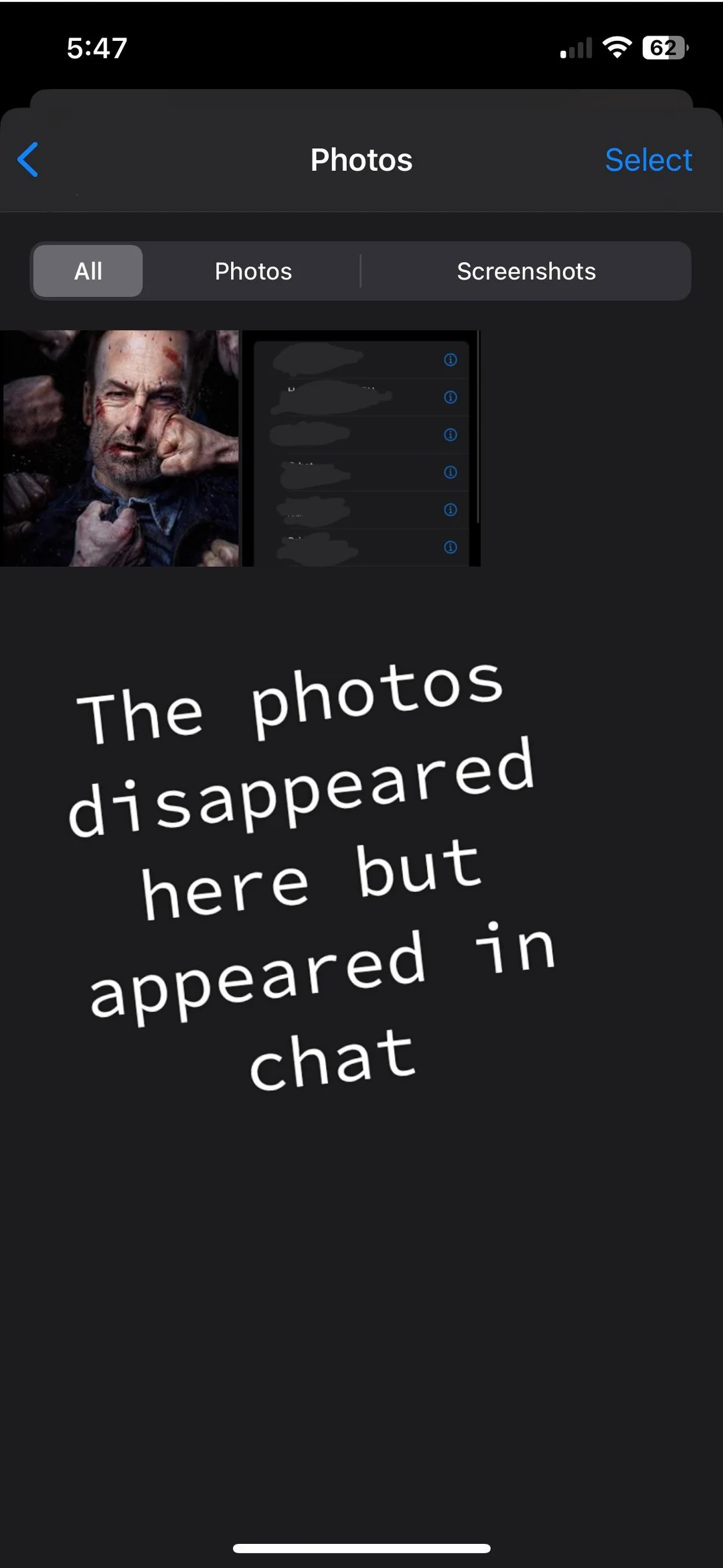 Pictures disappeared in iMessage gallery ( photos) but i can see them in chat! Ios 16.2 bug ...