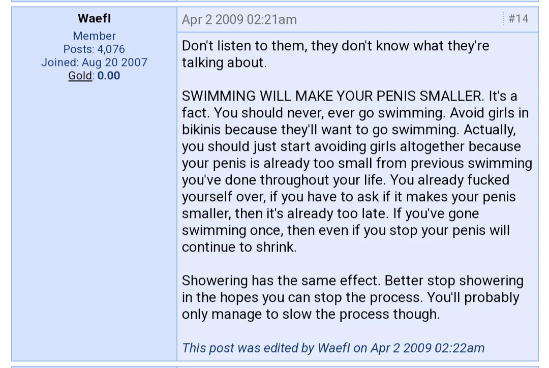 If you go swimming your penis will shrink! | Scrolller