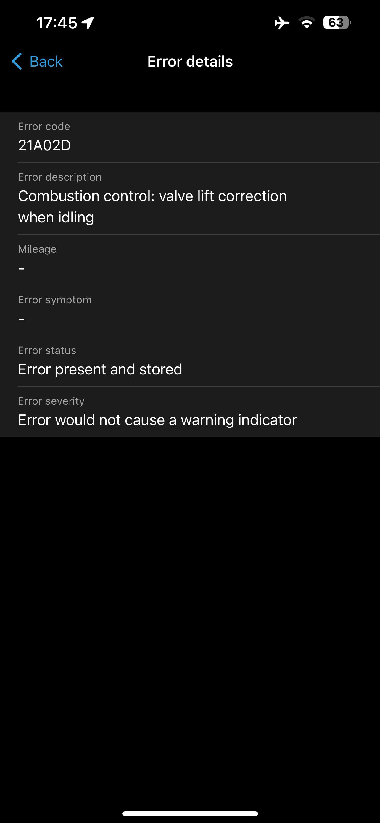 What is this error and how much does it cost to fix? - valve lift correction when idling code ...