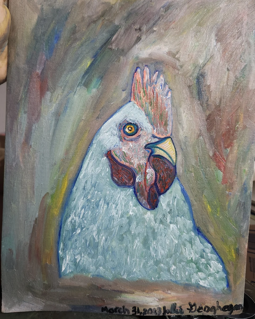 Rooster, me, oil, 2023 | Scrolller