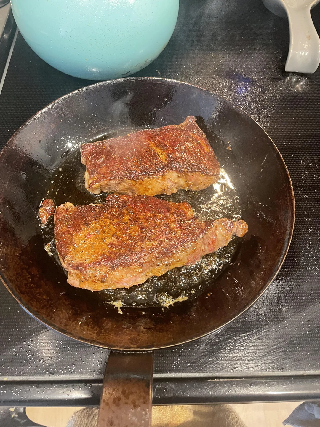 Action shot on my first attempt at a Denver Steak that I carved myself. How’d I do on the crust ...