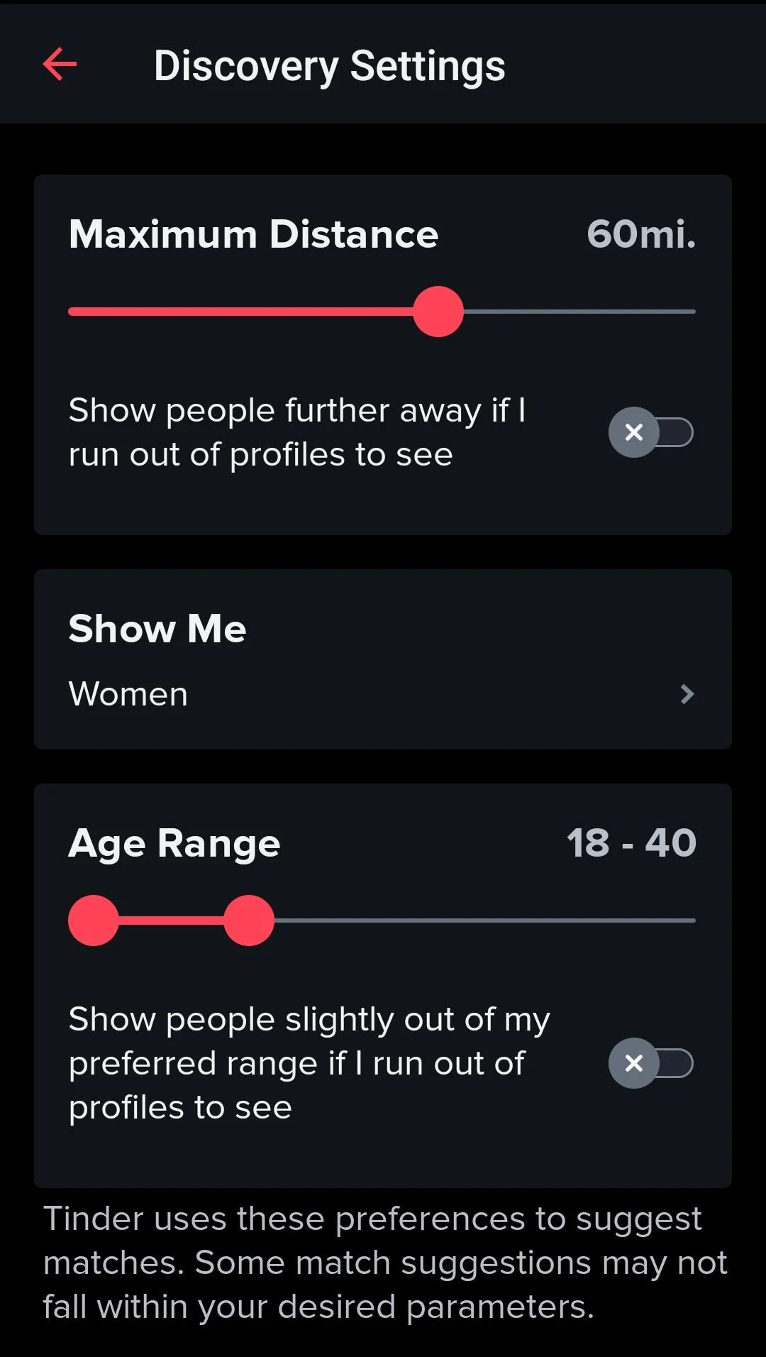 How does the discovery settings work? Do the people you see have your age and distance in their ...