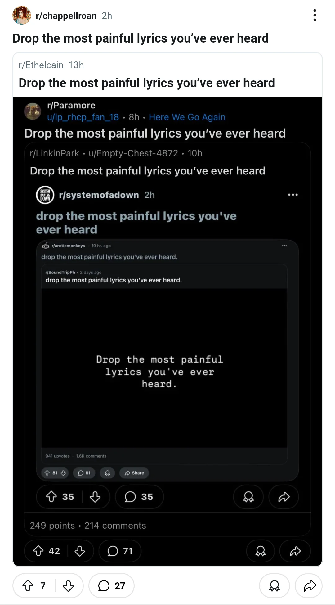 Drop the most painful lyrics you've ever heard | Scrolller
