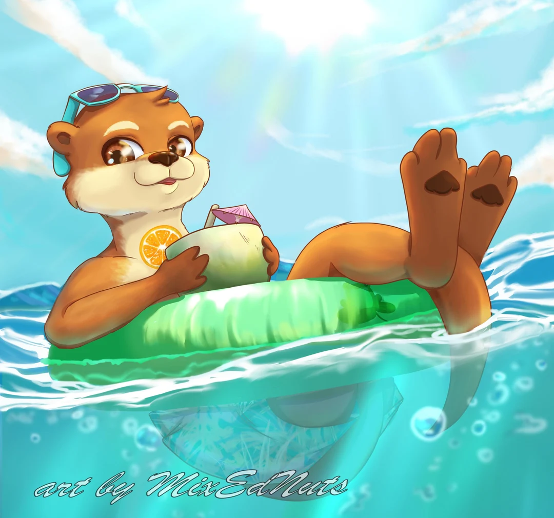 Little otter on a floater (art by me) | Scrolller
