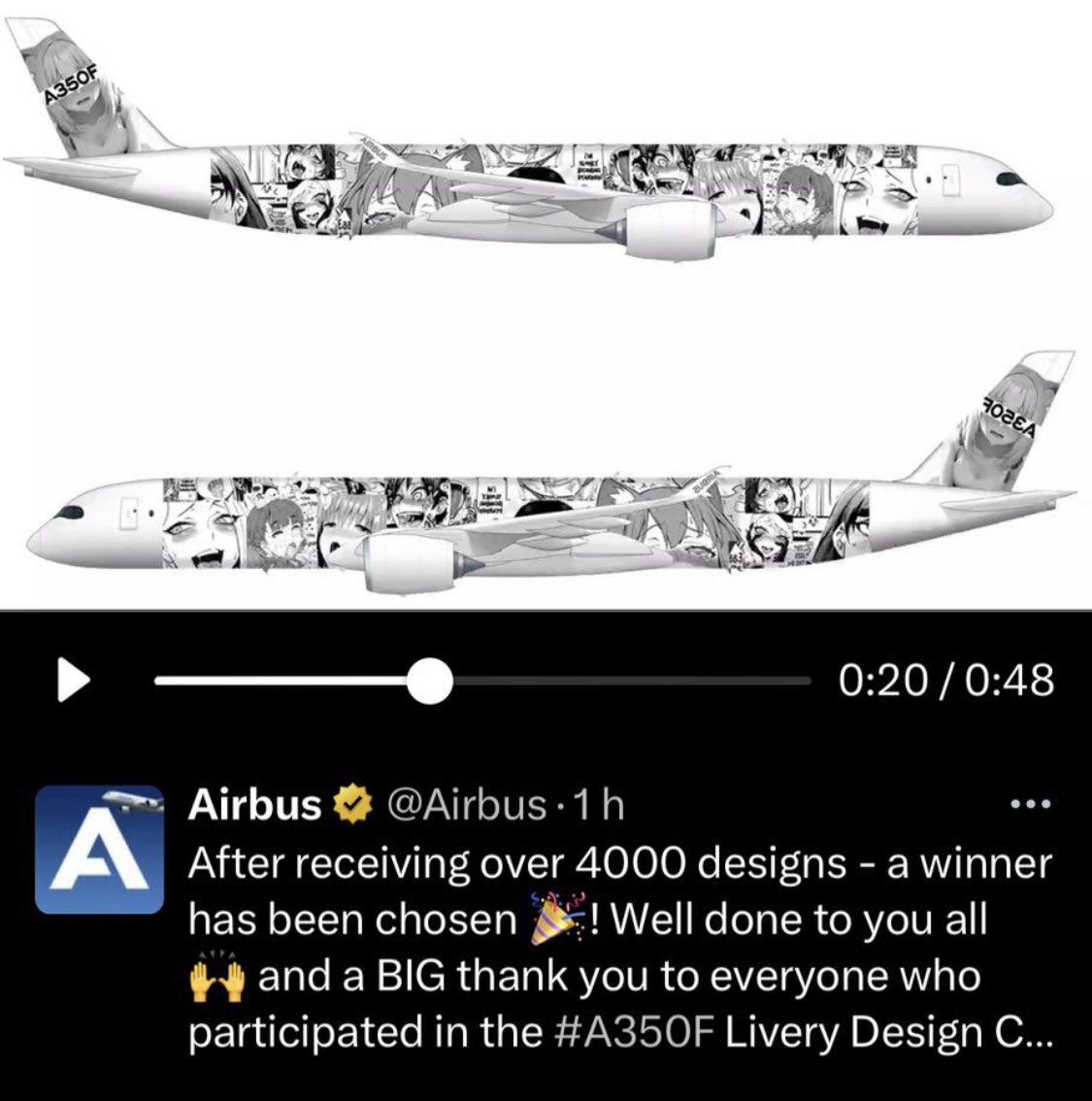 Airbus accidentally publish Hentai design in video promoting a livery design competition for the ...
