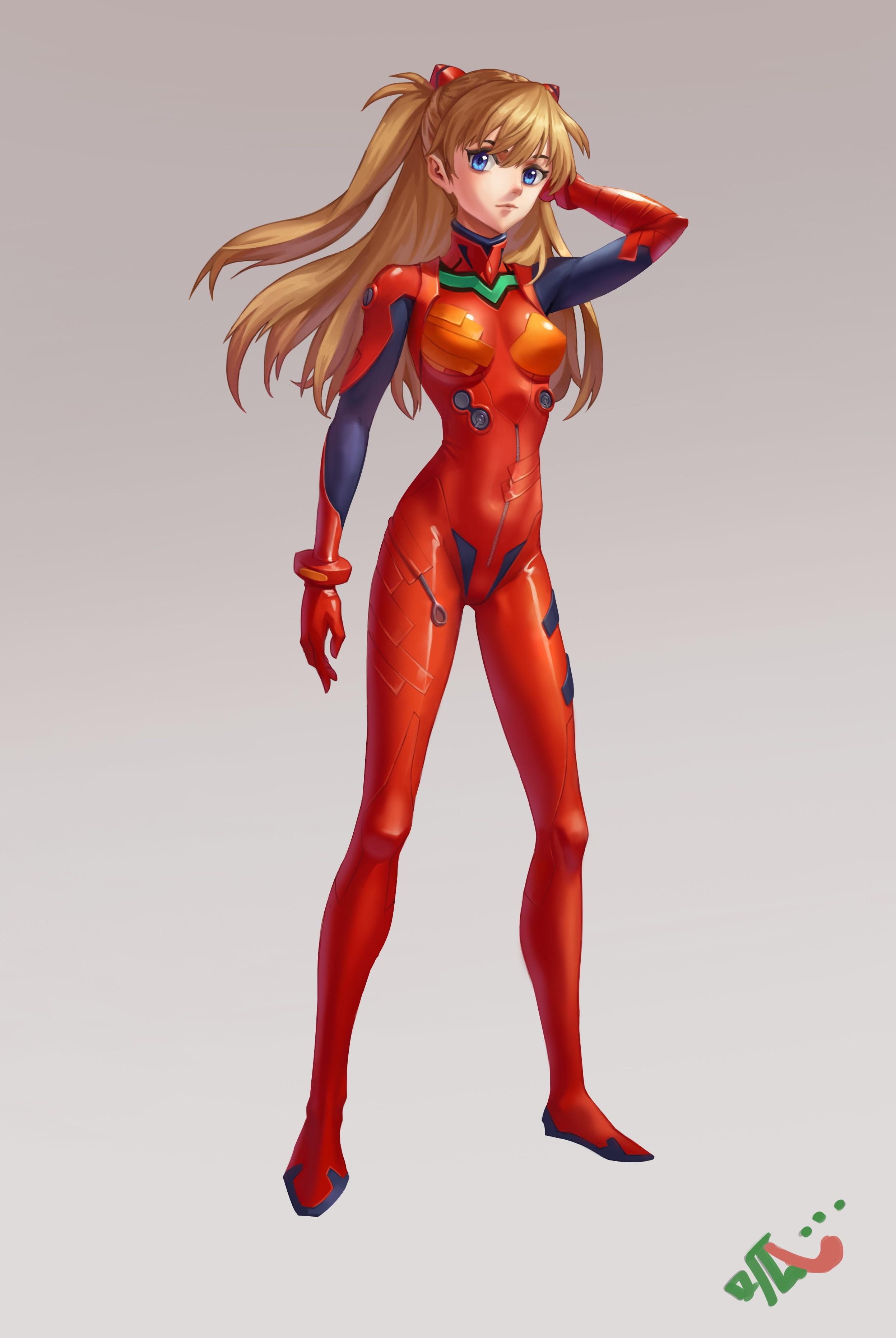 Asuka Langley Shikinami plugsuit art (artist: O NI SAMA) | Scrolller