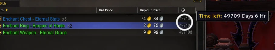 I think the new AH is a little broken. My auctions have 49079 day left before they expire ...