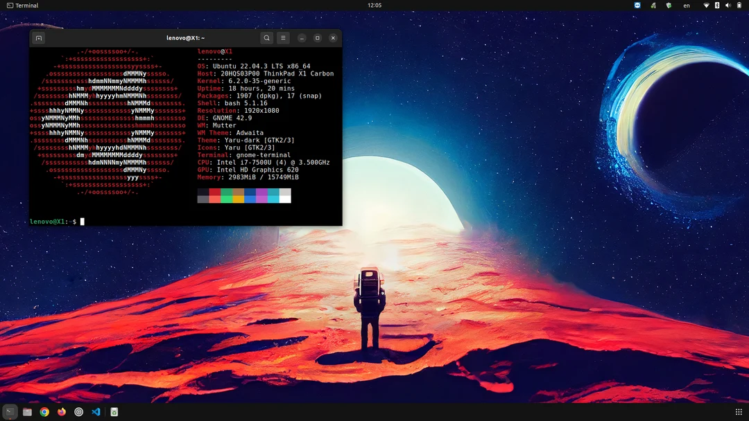 [gnome] Mission 033 Optics Odysseys wallpaper, clean topbar and ubuntu dock | Scrolller