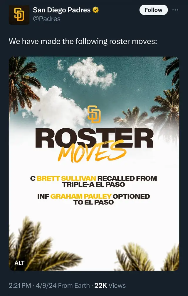 [San Diego Padres] We have made the following roster moves: | Scrolller