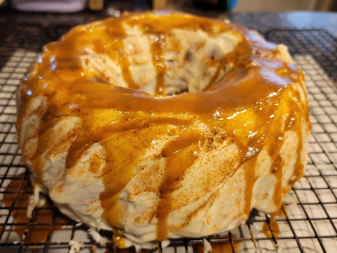Spiced Cake with Cream Cheese Frosting & Caramel Drizzle | Scrolller