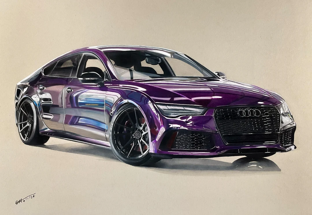 My colored pencil and marker drawing of a Merlin Purple RS7 [4000x2749] | Scrolller