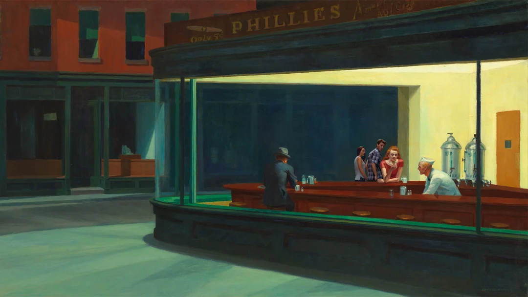 [3840x2160] When the Distracted Boyfriend meets Edward Hopper's woman in the red dress. A ...