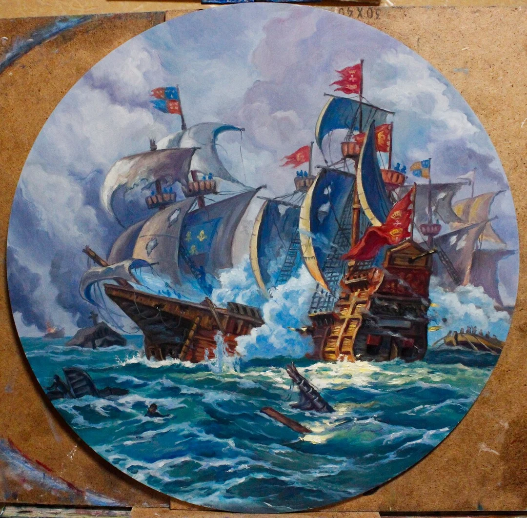 Battle of ships. My oil painting. Oil on hardboard. | Scrolller