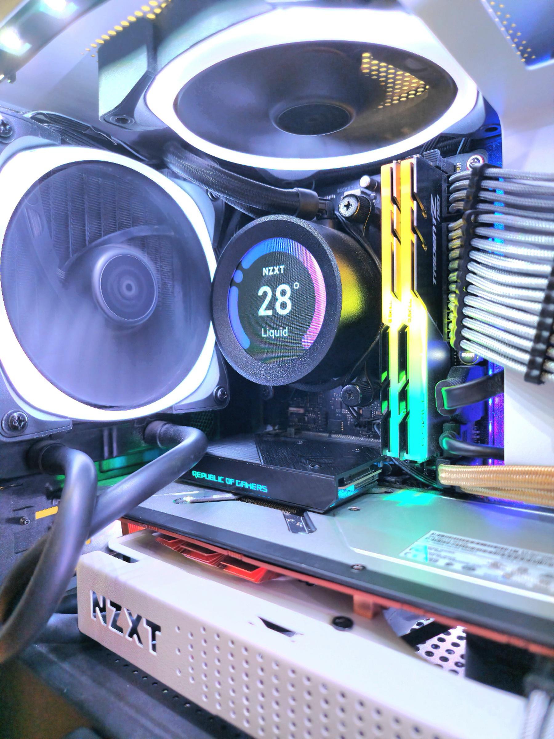 Around a year ago, I finished this setup. Dual AIO, 4K OLED and the TV backlights and roomlights ...