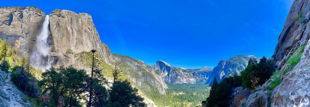 Upper Yosemite Falls and Half Dome - Yosemite National Park - USA [OC] 11038x3808 | Scrolller