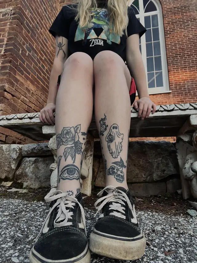 Patchwork leg sleeve progress by Angela at double tattoo in Sonora ca. | Scrolller